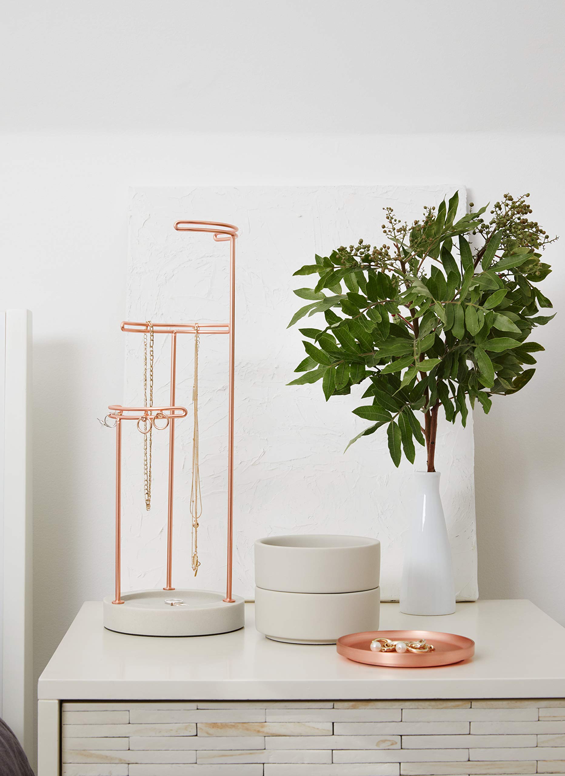 Umbra Tesora Jewelry Box, Two-Tier Resin Storage Container with Removable Lid, Concrete/Copper