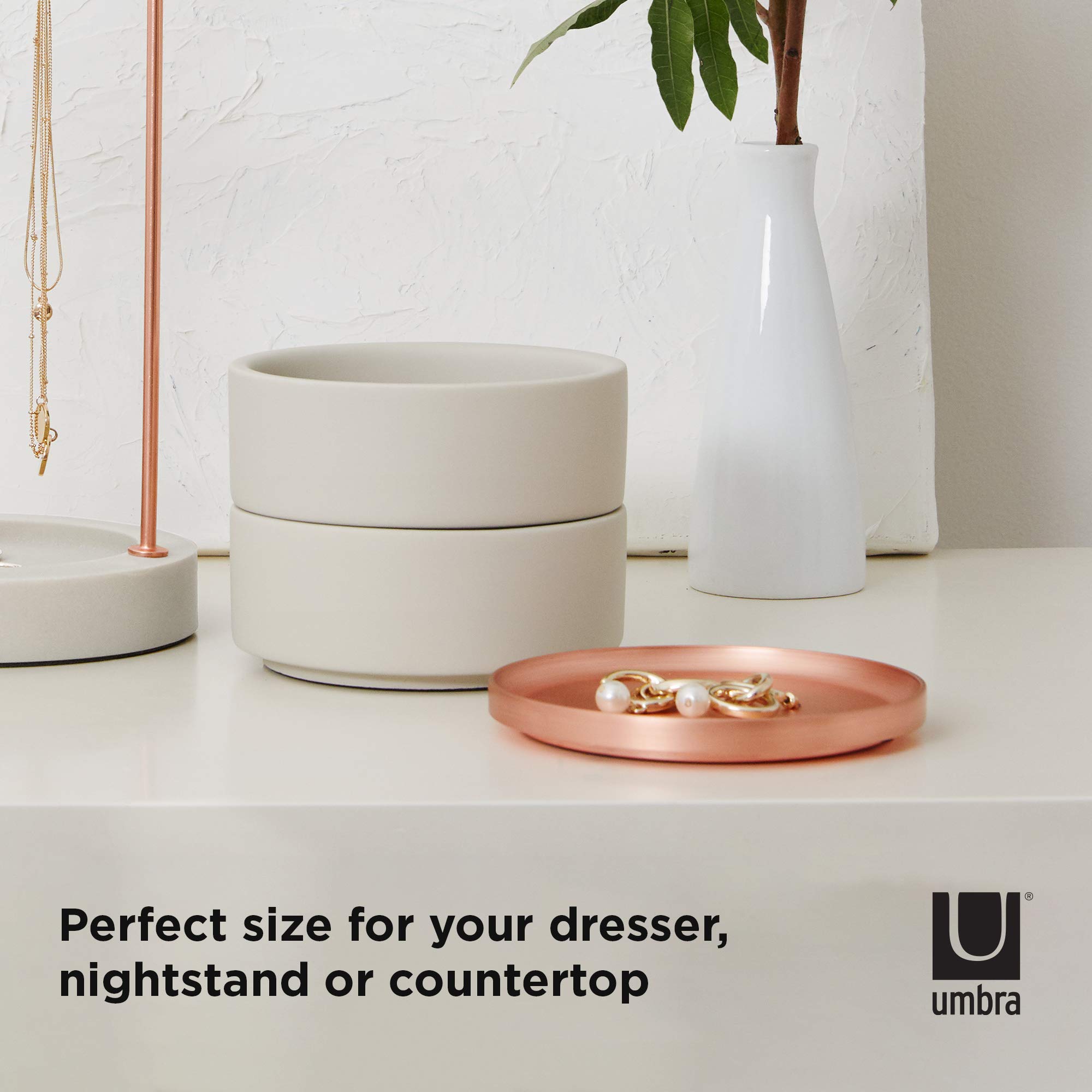 Umbra Tesora Jewelry Box, Two-Tier Resin Storage Container with Removable Lid, Concrete/Copper