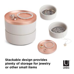 Umbra Tesora Jewelry Box, Two-Tier Resin Storage Container with Removable Lid, Concrete/Copper