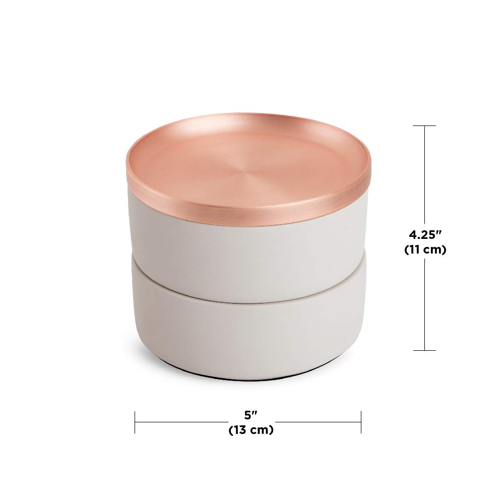 Umbra Tesora Jewelry Box, Two-Tier Resin Storage Container with Removable Lid, Concrete/Copper