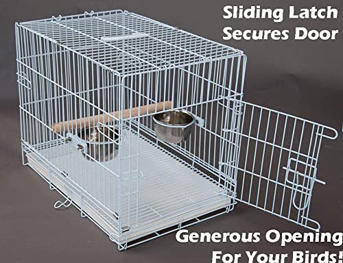 Two Size, Durable Metal Travel or Veterinary Collapsable Parrot Bird Carrier Cage