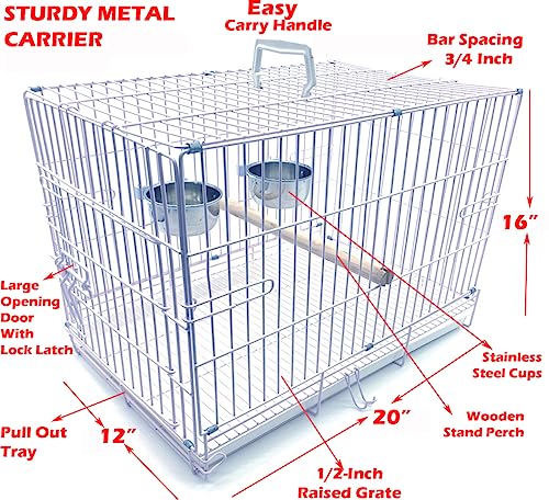 Two Size, Durable Metal Travel or Veterinary Collapsable Parrot Bird Carrier Cage