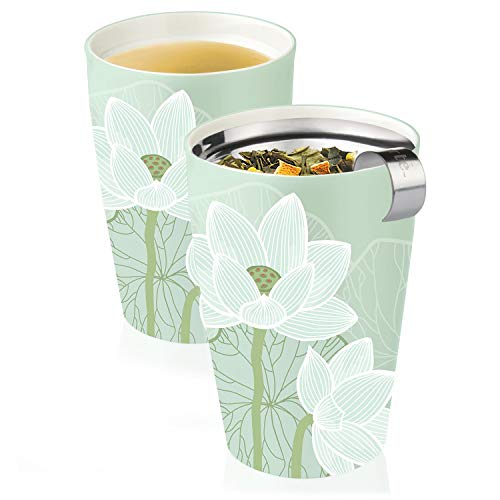 Tea Forte Lotus Kati Steeping Cup, 12oz Ceramic Tea Infuser Mug with Lid for Steeping Loose Leaf Tea, Tea Infuser Cup for Tea Lovers, Tea Gifts