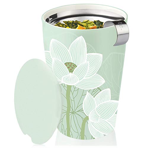 Tea Forte Lotus Kati Steeping Cup, 12oz Ceramic Tea Infuser Mug with Lid for Steeping Loose Leaf Tea, Tea Infuser Cup for Tea Lovers, Tea Gifts