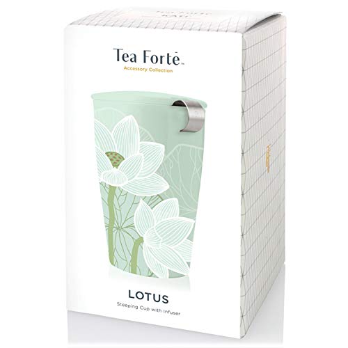 Tea Forte Lotus Kati Steeping Cup, 12oz Ceramic Tea Infuser Mug with Lid for Steeping Loose Leaf Tea, Tea Infuser Cup for Tea Lovers, Tea Gifts