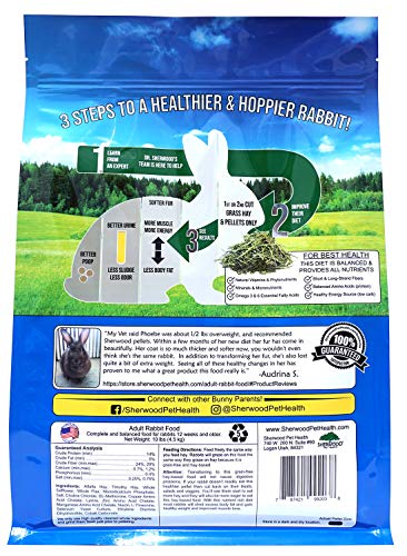 Sherwood Pet Health Adult Rabbit Food Alfalfa Timothy Hay-Based Blend 10 lbs, Grain and Soy-Free for Better Digestion