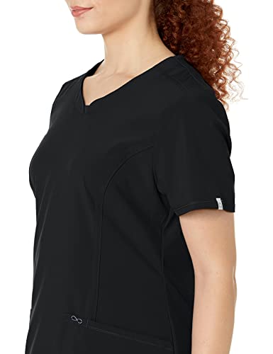 Cherokee Round Neck Scrub Tops for Women – 4-Way Stretch with Certainty Fabric Technology*, Superior Performance and Comfort, Infinity Uniforms Plus Size 2624A, 2XL, Black