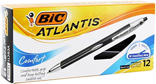 BIC VCGC11BK Atlantis Comfort Retractable Ballpoint Pen, Black Ink, 1.2mm, Medium, Dozen