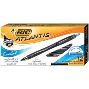 BIC VCGC11BK Atlantis Comfort Retractable Ballpoint Pen, Black Ink, 1.2mm, Medium, Dozen