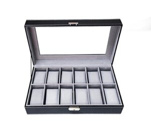 sodynee wbpu12-03 watch dislpay box organizer, pu leather with glass top, large, black