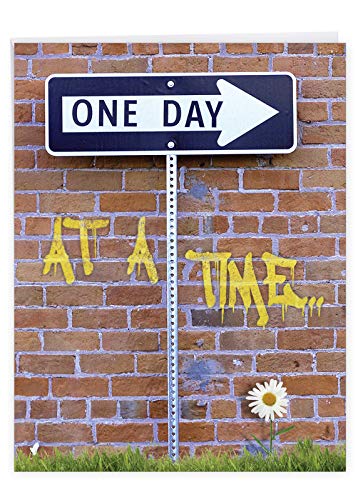 NobleWorks - Recovery Jumbo Greeting Card (Extra Large 8.5 x 11 Inch) - Encouragement, AA Sobriety Support Happy Anniversary Notecard from Group - One Day At A Time J9707