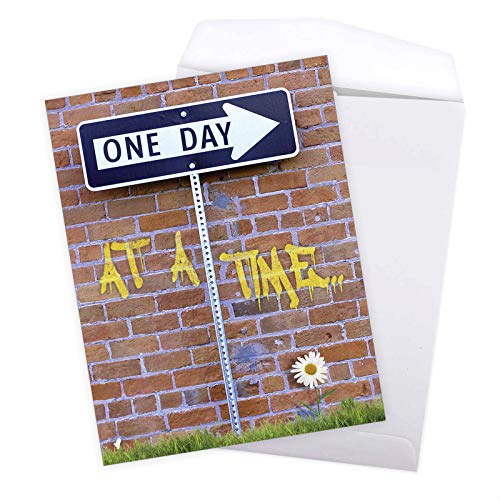 NobleWorks - Recovery Jumbo Greeting Card (Extra Large 8.5 x 11 Inch) - Encouragement, AA Sobriety Support Happy Anniversary Notecard from Group - One Day At A Time J9707