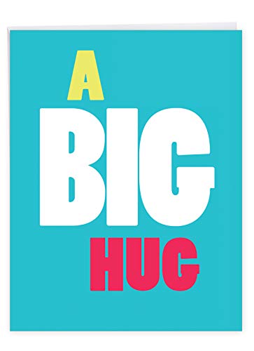 NobleWorks - 1 Large Blank Greeting Card (8.5 x 11 Inch) - All Occasion Notecard with Envelope, Big Bold Letters - Big Hug J9652