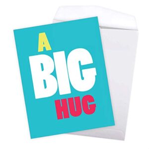 NobleWorks - 1 Large Blank Greeting Card (8.5 x 11 Inch) - All Occasion Notecard with Envelope, Big Bold Letters - Big Hug J9652