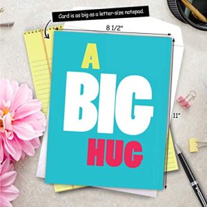 NobleWorks - 1 Large Blank Greeting Card (8.5 x 11 Inch) - All Occasion Notecard with Envelope, Big Bold Letters - Big Hug J9652