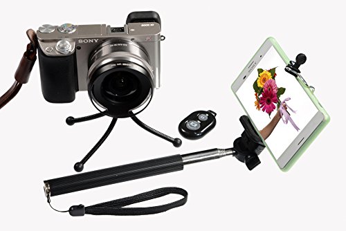 Extra-long Durable Selfie Stick Kit with Tripod by Shutterstix for iPhones, Samsung, Hero & Compact Cameras, with Bonus Tripod, Bluetooth Wireless Remote Control; Latest Version, Light-weight & Compact