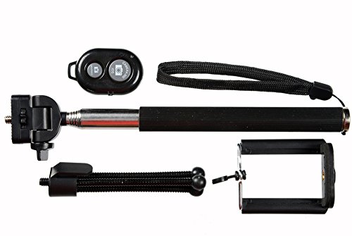 Extra-long Durable Selfie Stick Kit with Tripod by Shutterstix for iPhones, Samsung, Hero & Compact Cameras, with Bonus Tripod, Bluetooth Wireless Remote Control; Latest Version, Light-weight & Compact