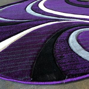 Contempo Modern Round Area Rug Swirl Purple Grey & Black Design 344 (7 feet 3 inches X7 feet 3 inches Round)