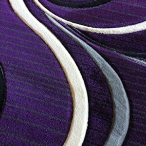 Contempo Modern Round Area Rug Swirl Purple Grey & Black Design 344 (7 feet 3 inches X7 feet 3 inches Round)