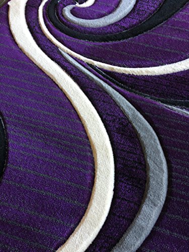 Contempo Modern Round Area Rug Swirl Purple Grey & Black Design 344 (7 feet 3 inches X7 feet 3 inches Round)