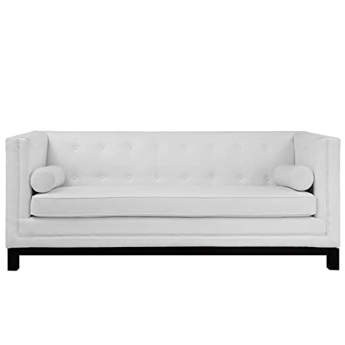 Modway Imperial Modern Bonded Leather Upholstery Sofa with Bolster Pillows in White