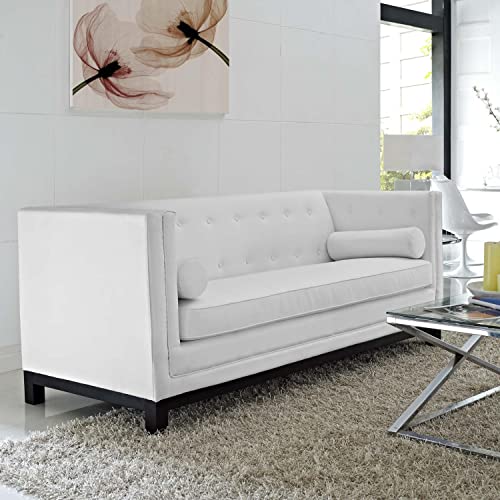 Modway Imperial Modern Bonded Leather Upholstery Sofa with Bolster Pillows in White