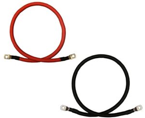 2 awg gauge red + black pure copper battery inverter cables solar, rv, car, boat 12 in 5/16 in lugs