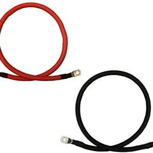 2 AWG Gauge Red + Black Pure Copper Battery Inverter Cables Solar, RV, Car, Boat 12 in 5/16 in Lugs