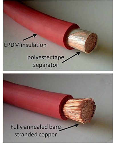 2 AWG Gauge Red + Black Pure Copper Battery Inverter Cables Solar, RV, Car, Boat 12 in 5/16 in Lugs