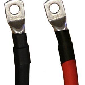 2 AWG Gauge Red + Black Pure Copper Battery Inverter Cables Solar, RV, Car, Boat 12 in 5/16 in Lugs