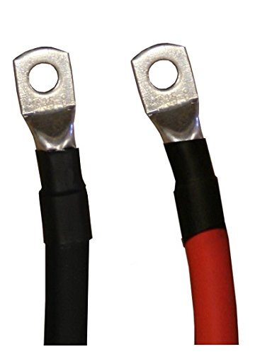 2 AWG Gauge Red + Black Pure Copper Battery Inverter Cables Solar, RV, Car, Boat 12 in 5/16 in Lugs