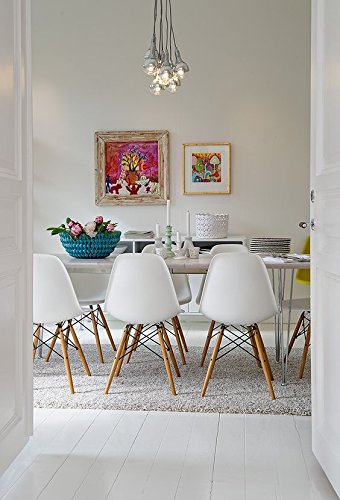 2xhome Modern Plastic Side Dining Chairs No Arms with Back Natural Wood Wooden Legs, Set of 4, White, Set of 4