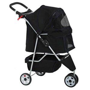 bestpet 3 wheels pet stroller dog cat cage jogger stroller for medium small dogs cats travel folding carrier waterproof puppy stroller with cup holder & removable liner,black