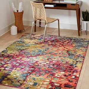 Unique Loom Jardin Collection Colorful, Vibrant, Abstract, Modern Area Rug, 3 ft 3 in x 5 ft 3 in, Multi/Blue