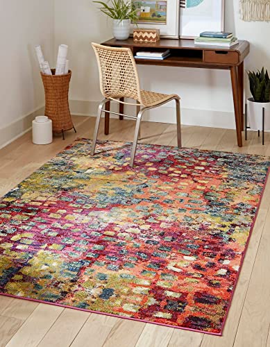 Unique Loom Jardin Collection Colorful, Vibrant, Abstract, Modern Area Rug, 3 ft 3 in x 5 ft 3 in, Multi/Blue