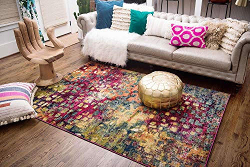 Unique Loom Jardin Collection Colorful, Vibrant, Abstract, Modern Area Rug, 3 ft 3 in x 5 ft 3 in, Multi/Blue