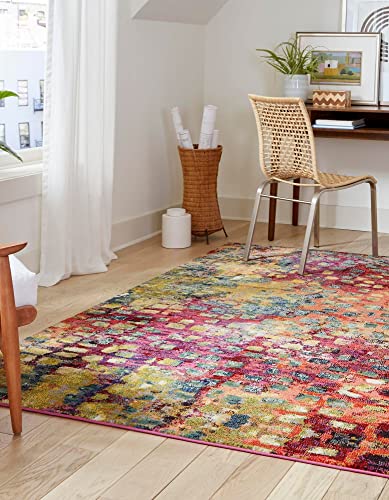 Unique Loom Jardin Collection Colorful, Vibrant, Abstract, Modern Area Rug, 3 ft 3 in x 5 ft 3 in, Multi/Blue