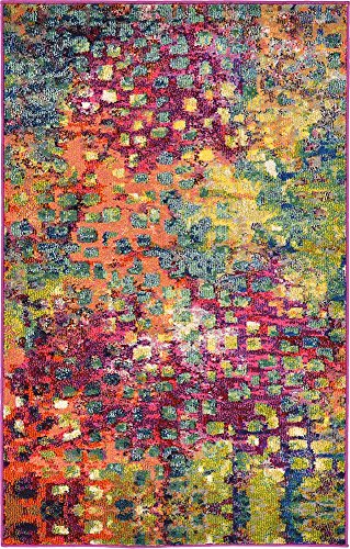 Unique Loom Jardin Collection Colorful, Vibrant, Abstract, Modern Area Rug, 3 ft 3 in x 5 ft 3 in, Multi/Blue