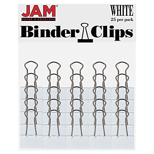 JAM PAPER Colorful Binder Clips - Small - 3/4 Inch (19 mm) - White Binderclips - 25/Pack