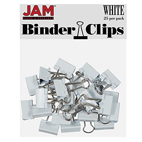 JAM PAPER Colorful Binder Clips - Small - 3/4 Inch (19 mm) - White Binderclips - 25/Pack