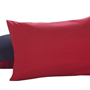 Lux Hotel Bedding Reversible Microfiber Pillow Shams - Navy/Red, Standard/Queen, 2 Pack