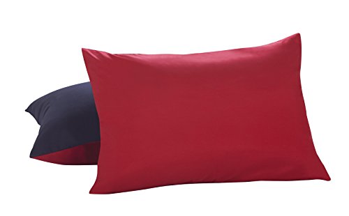 Lux Hotel Bedding Reversible Microfiber Pillow Shams - Navy/Red, Standard/Queen, 2 Pack