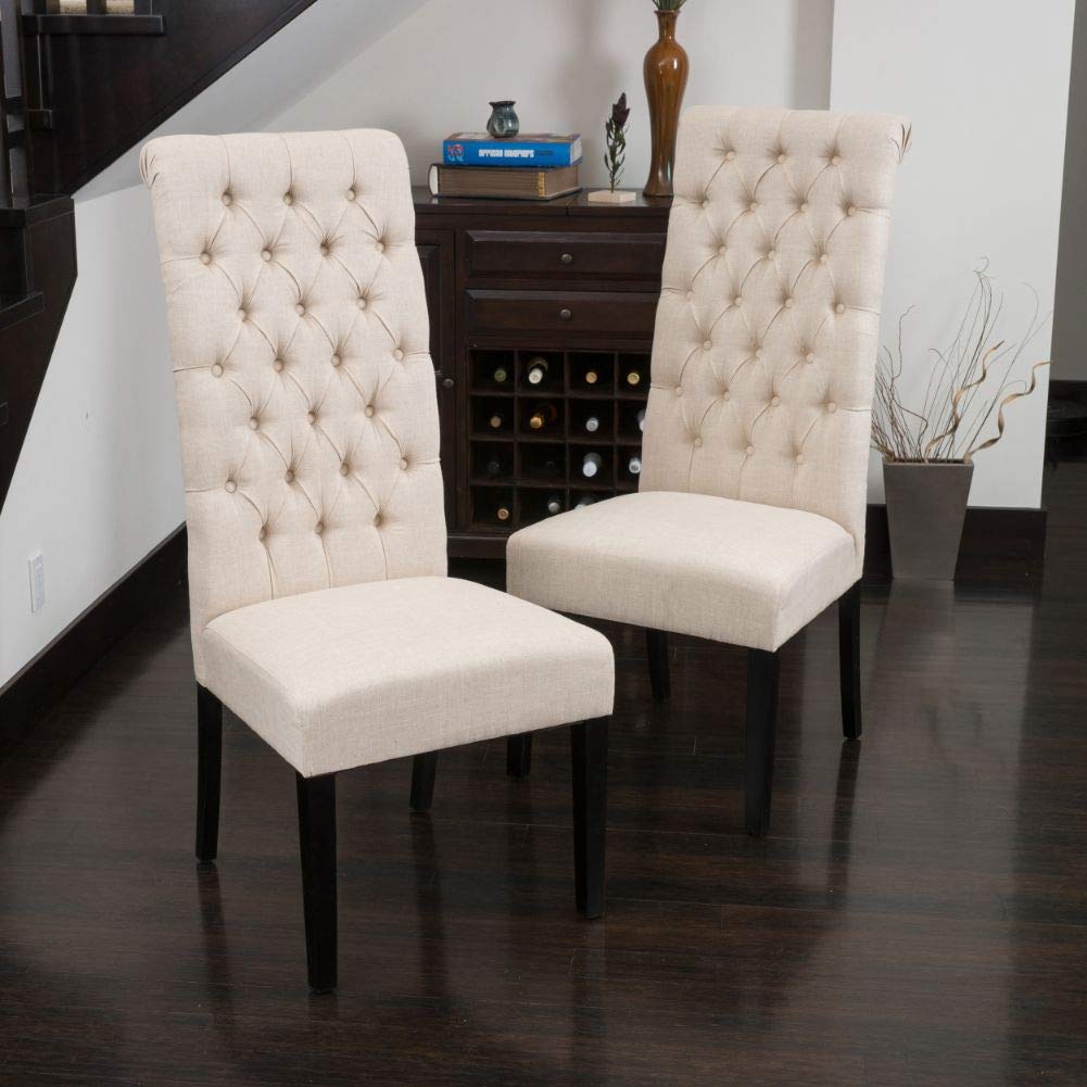 Christopher Knight Home CKH Tall Tufted Dining Chairs, 2-Pcs Set, Dark Beige