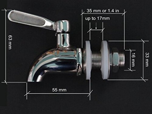 BTSKY™Stainless Steel Beverage Dispenser Replacement Spigot Fits 16mm（5/8 inch）Opening - No Lead Dispenser Replacement Faucet, Polished Finish