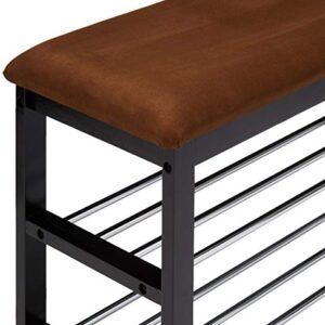 Black / Chocolate Micro Fabric Shoe Rack Storage Organizer & Hallway Bench