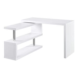 homcom 360 degree rotating corner computer desk, l shaped desk, home office workstation with 3-tier storage shelves, white