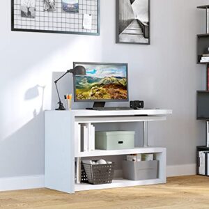 HOMCOM 360 Degree Rotating Corner Computer Desk, L Shaped Desk, Home Office Workstation with 3-Tier Storage Shelves, White