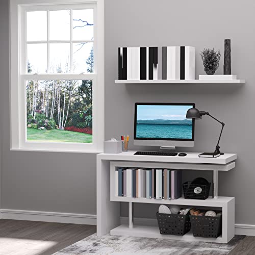 HOMCOM 360 Degree Rotating Corner Computer Desk, L Shaped Desk, Home Office Workstation with 3-Tier Storage Shelves, White