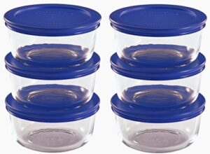 pyrex storage 2 cup round dish, clear with blue lid, 12-piece