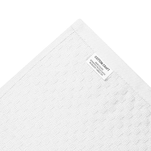 COTTON CRAFT Euro Café Set of 12 Waffle Weave Pure Cotton Super Absorbent Multipurpose Kitchen Towels, Dishcloths, Tea Towels White